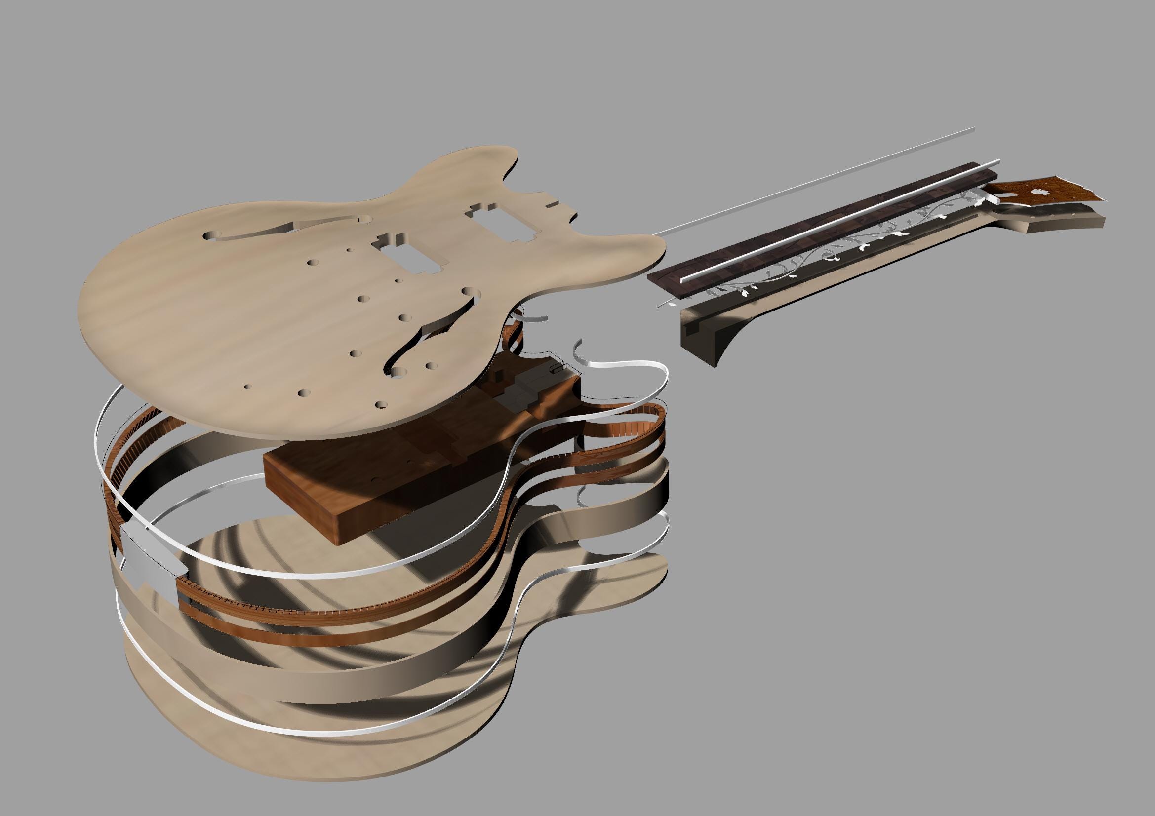 ES 335 Guitar, 3D & 2D Plan, CNC Guitar, Illustration, Guitar Designs ...