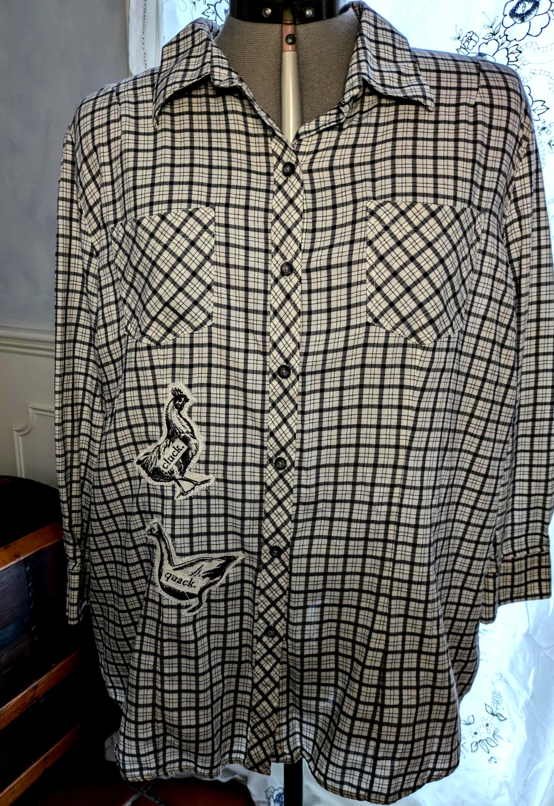 On the Farm - Upcycled Flannel Shirt, Vintage Lace and Cotton Canvas ...