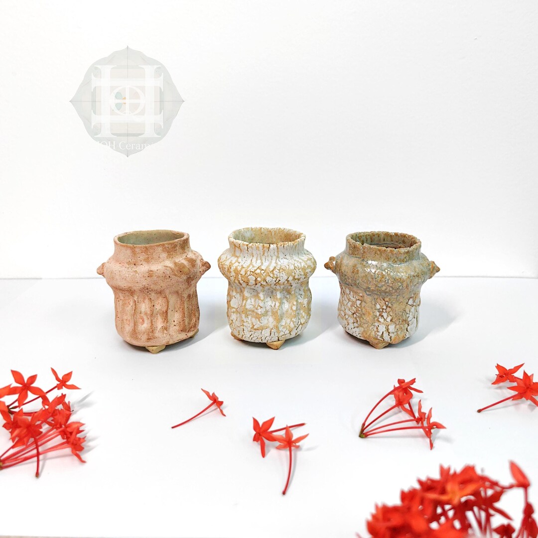 Handcrafted Mininature Pot, Glazed Thumb-sized Ceramic Planter, Rustic ...