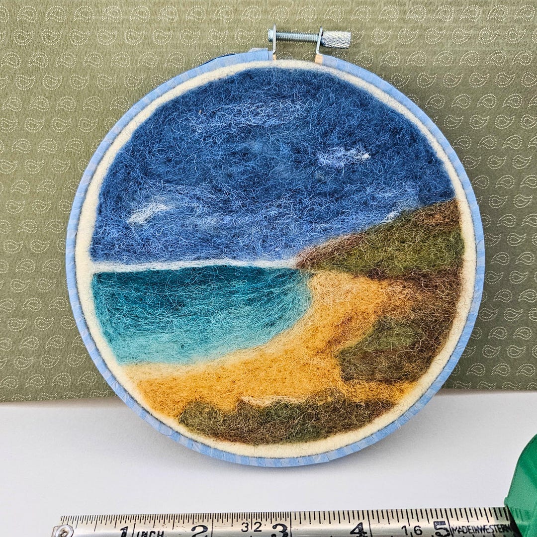 Needle Felted Coastal Wall Art, Wool Seascape Embroidery Hoop, Beach ...
