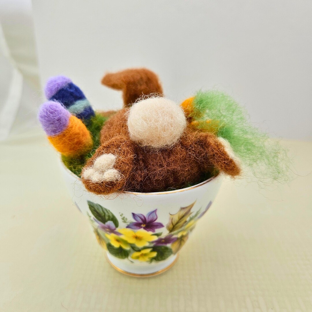 Handmade Miniature Art: Needle Felted Bunny Teacup Pincushion | Retro ...