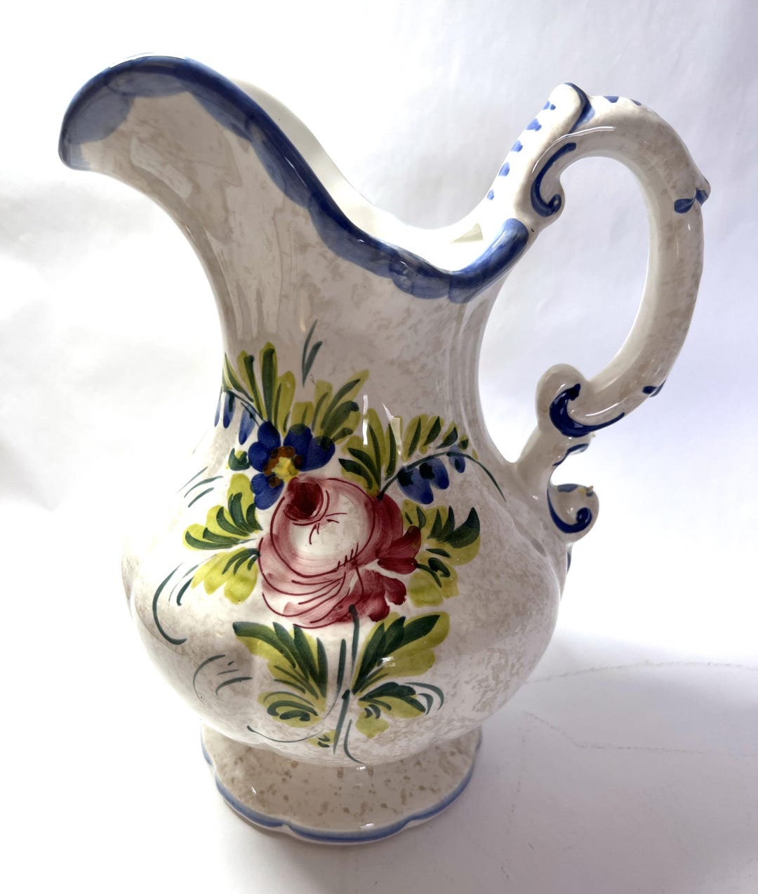 Vintage Hand-painted Ceramic Pitcher With Floral Design, Antique ...