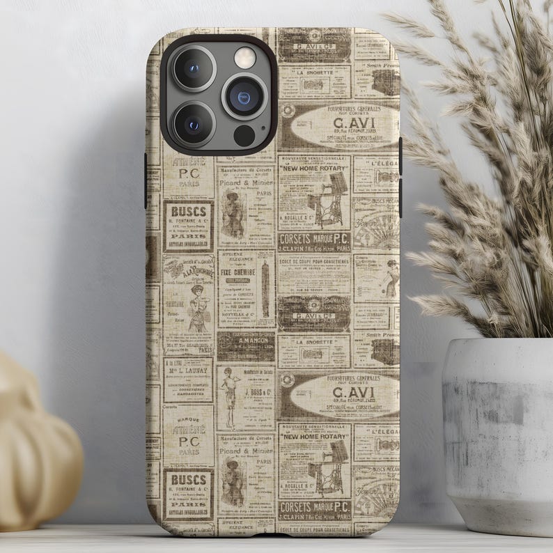 Antique Newspaper Phone Case, Vintage Ad Collage Cover, Retro Ephemera ...