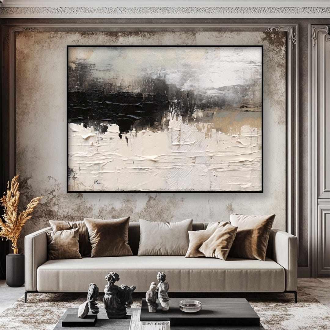 Neutral Monochrome Layers, 100% Hand Painted, Abstract Oil Painting ...