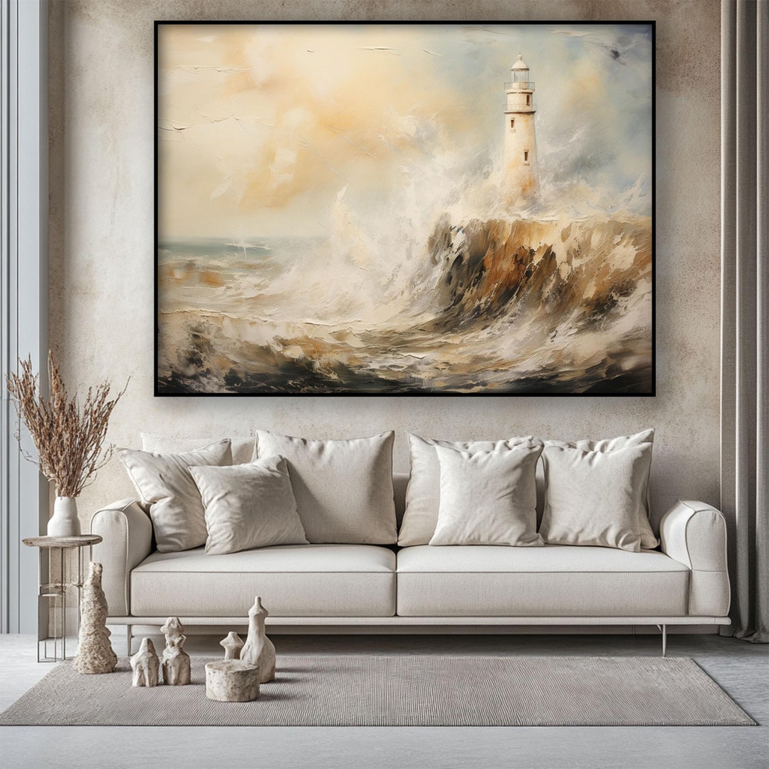 Lighthouse, 100% Hand Painted , Abstract Oil Painting, Textured Canvas ...