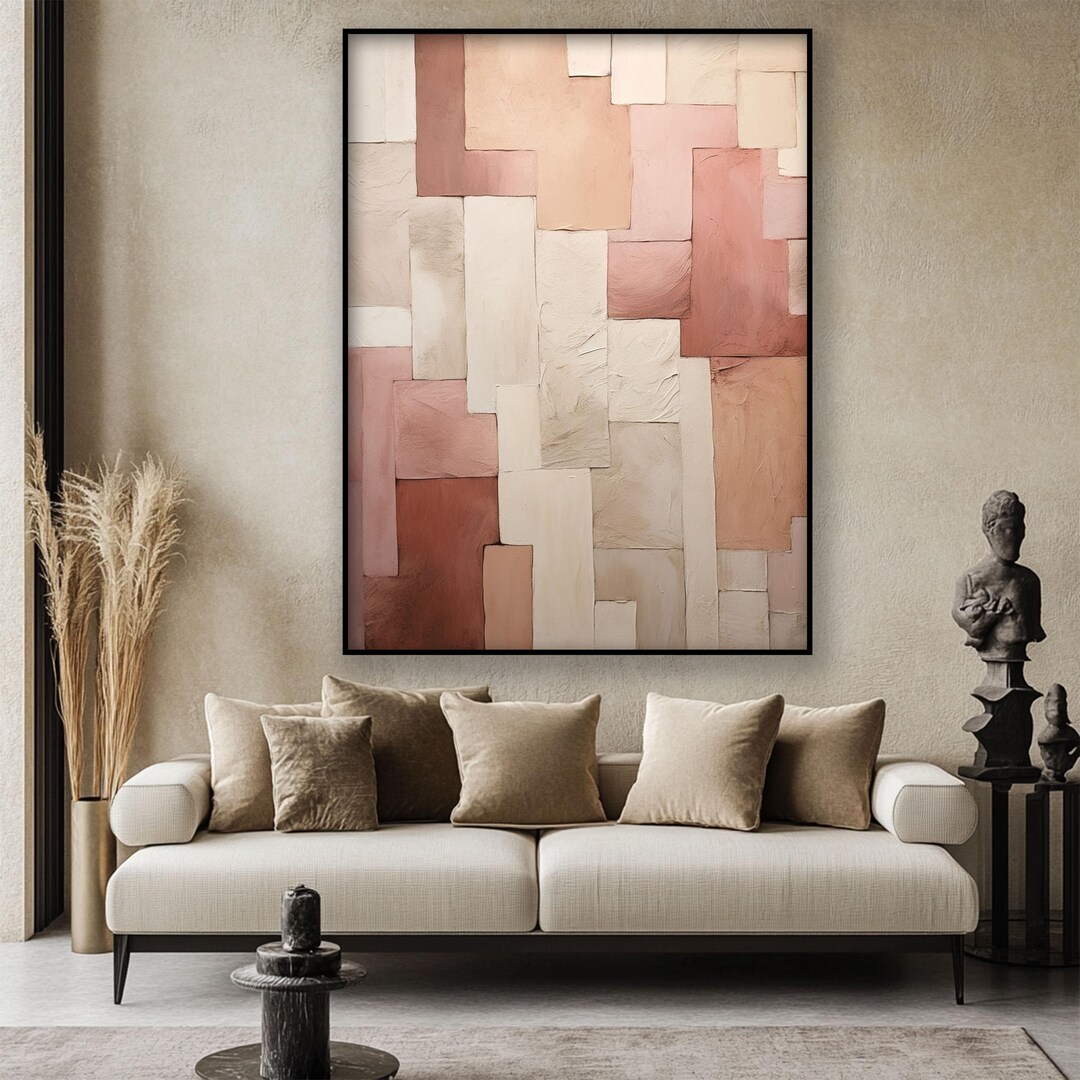 Soft Squares, Pink, Beige, 100% Hand Painted , Abstract Oil Painting ...