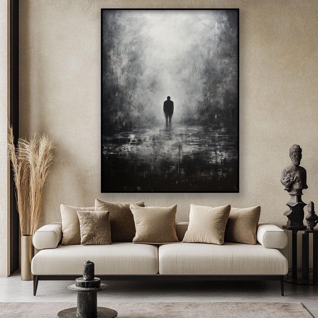 Hand Painted Abstract Oil Painting: Lonely Man Textured Canvas Art - Etsy