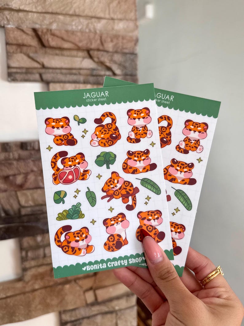 Jaguar Matte Sticker Sheet 4x6| Waterproof Kawaii Animal Lovers Vinyl ...