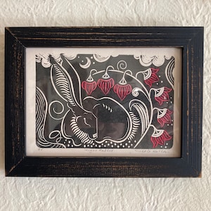 Rabbit Linocut Print - Etsy