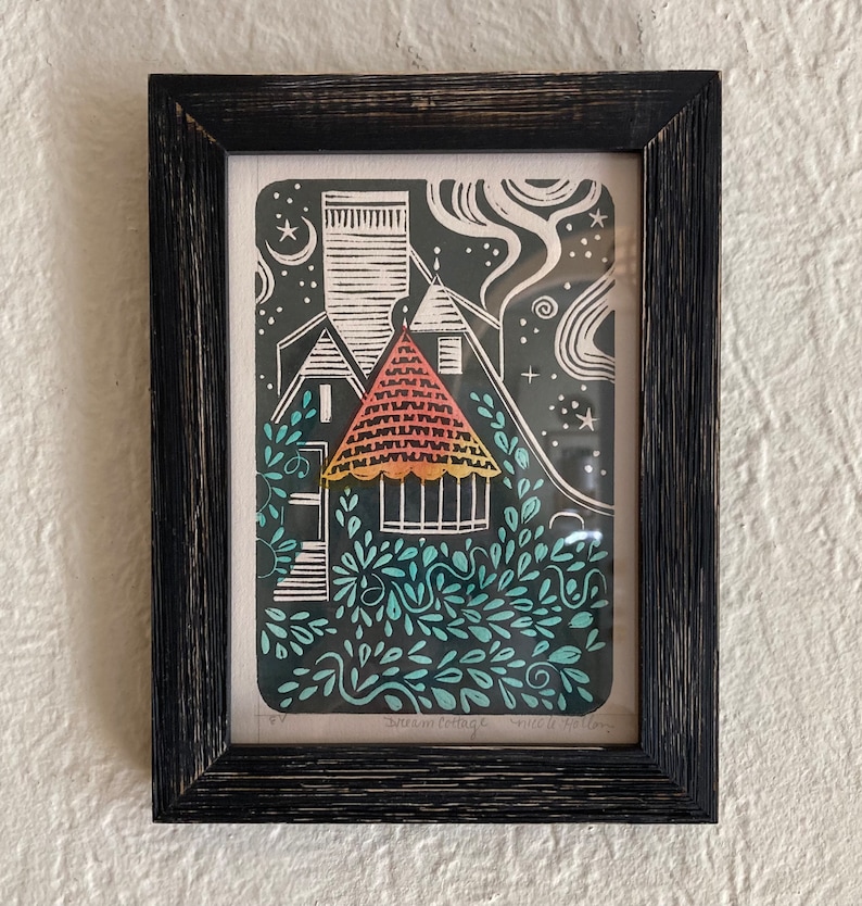 Dream Cottage Tudor House Block Print Printmaking Relief Print Linocut ...
