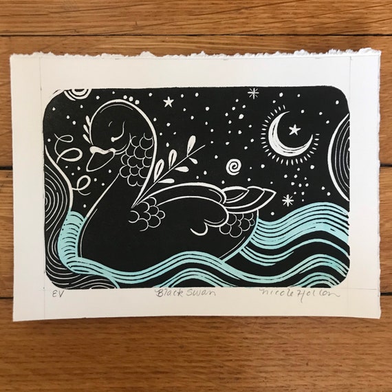 Black Swan Block Print Printmaking Swan Relief Print Linocut | Etsy