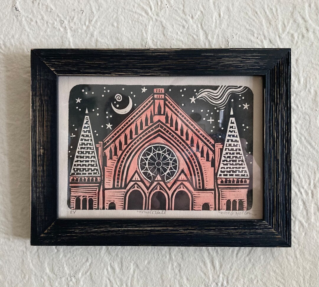 Music Hall Cincinnati Block Print Printmaking Relief Print Linocut ...