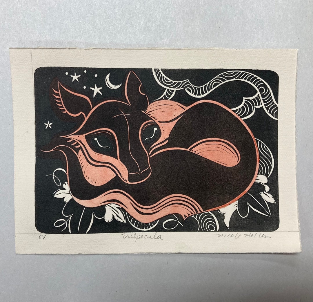 Vulpecula Fox Block Print Printmaking Fox Relief Print Linocut - Etsy UK