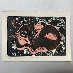 Vulpecula Fox Block Print Printmaking Fox Relief Print Linocut ...