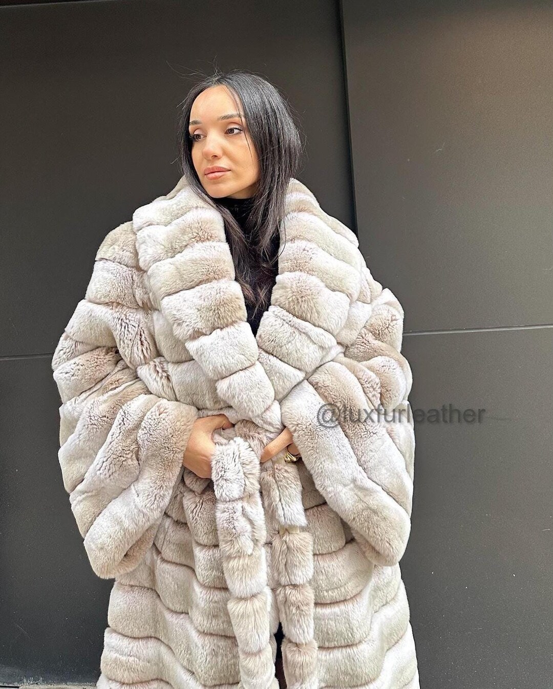 Rex Rabbit Fur Coat in Beige Color-women Long Fur Jacket- Unique Soft ...
