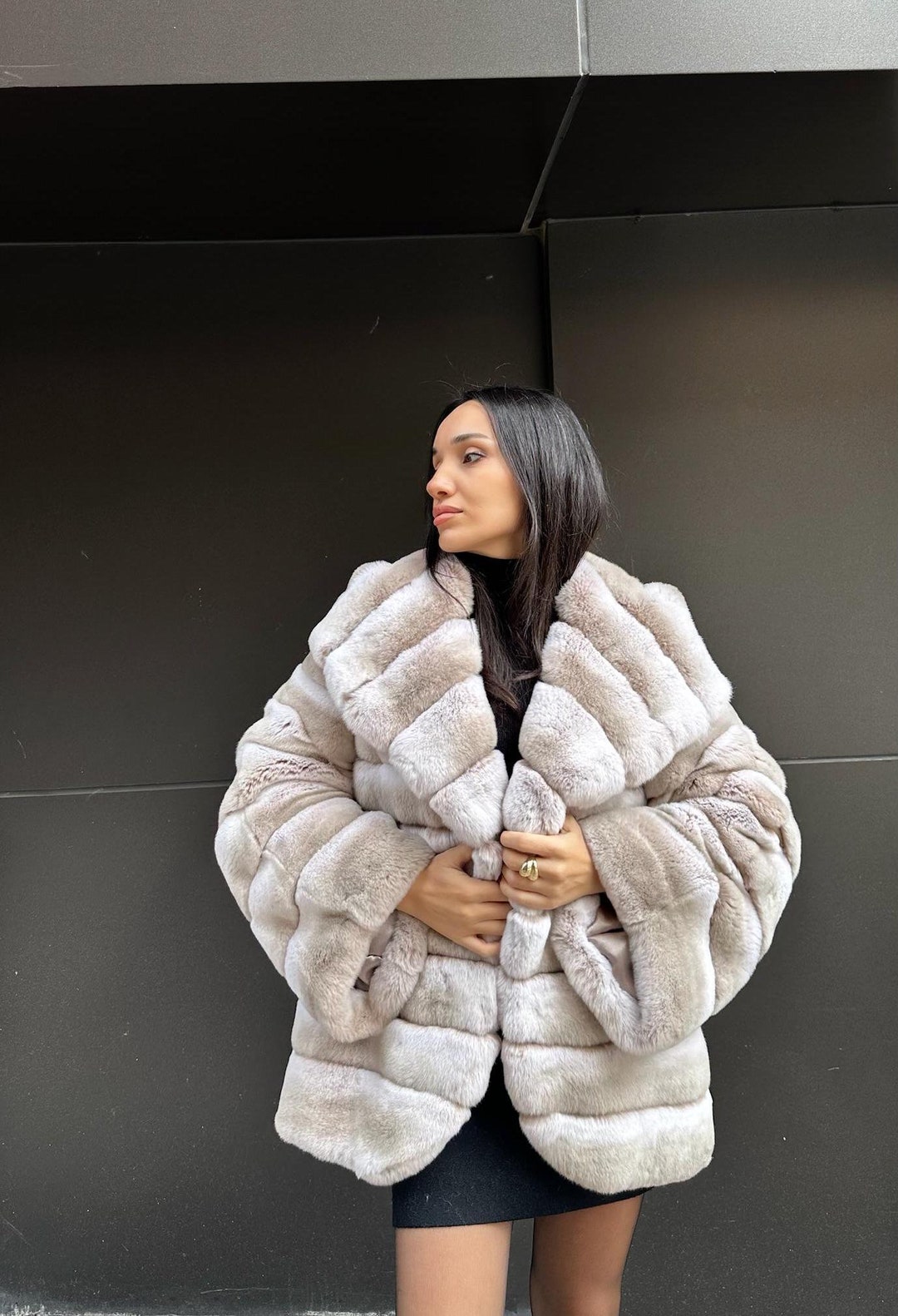 Rex Rabbit Fur Coat in Beige Color-women Fur Jacket- Unique Soft ...