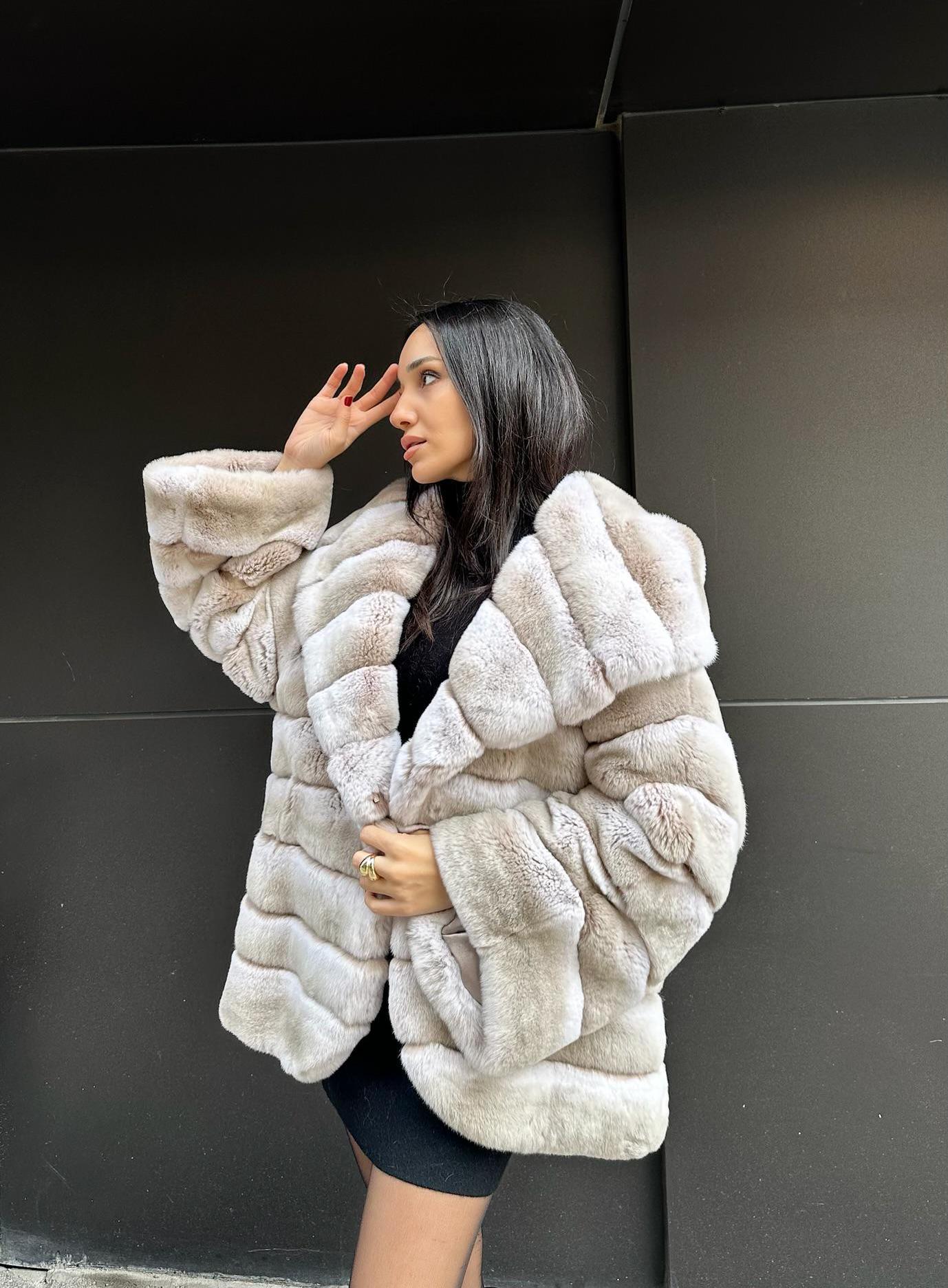 Rex Rabbit Fur Coat in Beige Color-women Fur Jacket Unique Soft Premium ...