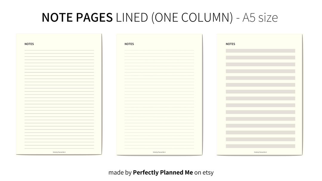 A5 Notes Pages Printable, Lines, Grid, Squares, Digital Paper, A5 ...