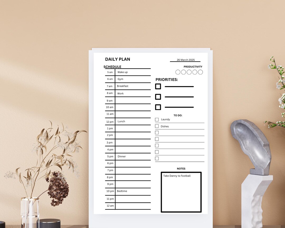 Customizable Daily Planner Printable & Digital Productivity Organiser ...