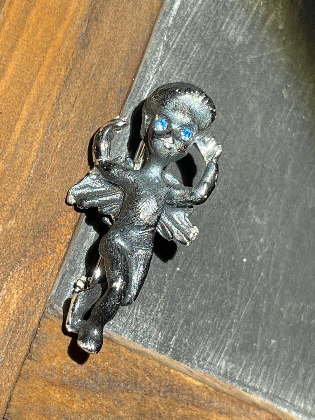 Mid Century Creepy Haunted Black Angel Brooch With Menacing Eyes - Etsy