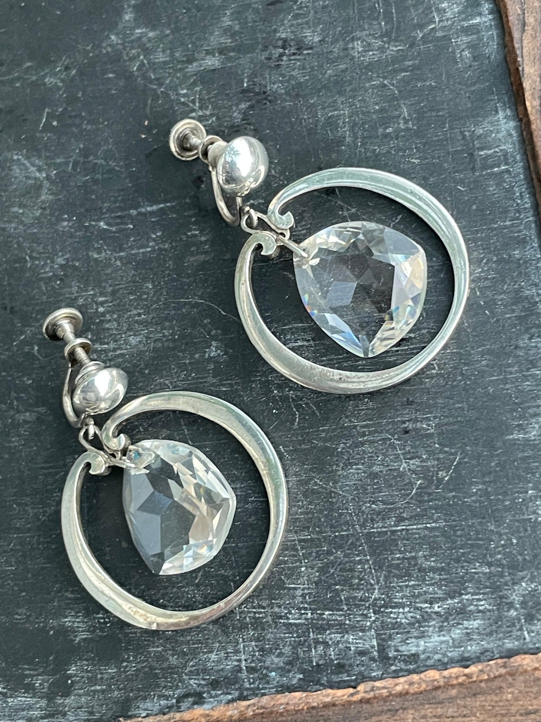Art Deco Binder Bros Sterling Hanging Crystal Screwback Earrings - Etsy