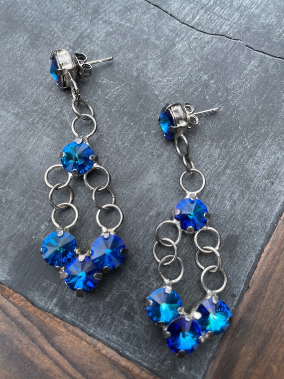 Retro STUNNING Peacock Blue Rivoli Stone Chandelier E… - Gem