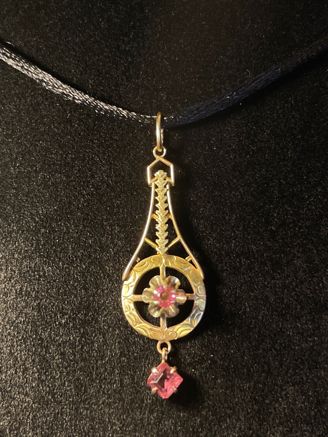 Edwardian Lavalier 10kgf Pink Stone Pendant- - Etsy