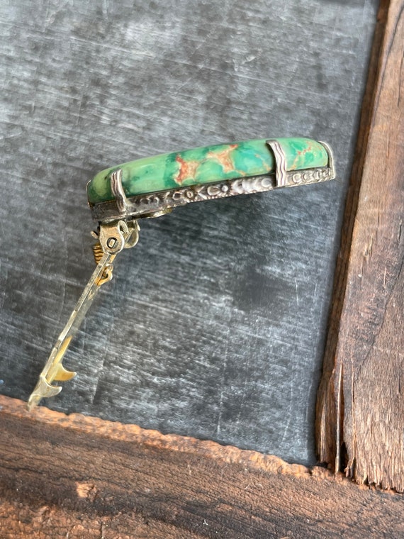 Edwardian RARE Spiderweb Matrix Green Turquoise Sterl… - Gem
