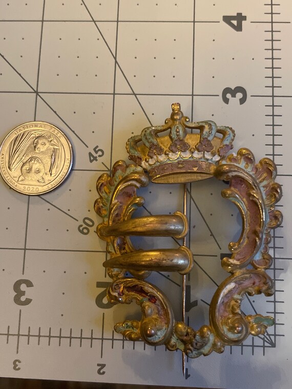 Art Nouveau Bronze Painted Rococo Style Buckle Brooch - Gem