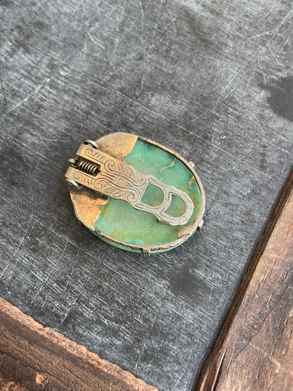 Edwardian RARE Spiderweb Matrix Green Turquoise Sterl… - Gem