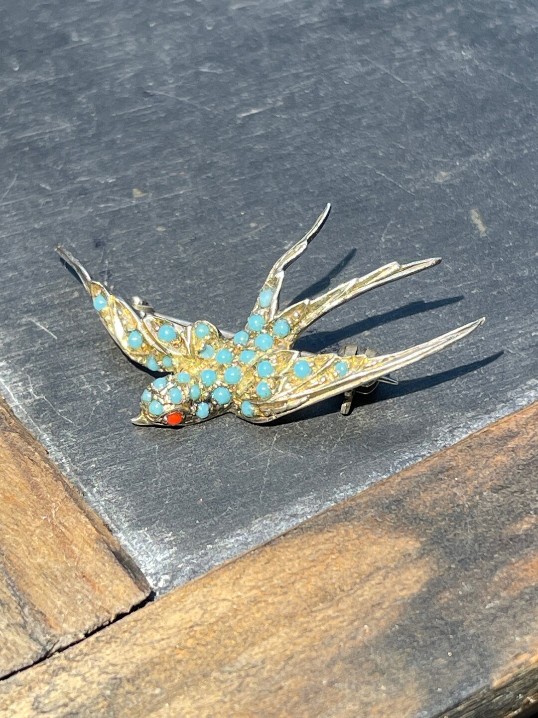 Victorian Aesthetic Movement Style Sterling Swallow Turquoise and Coral ...