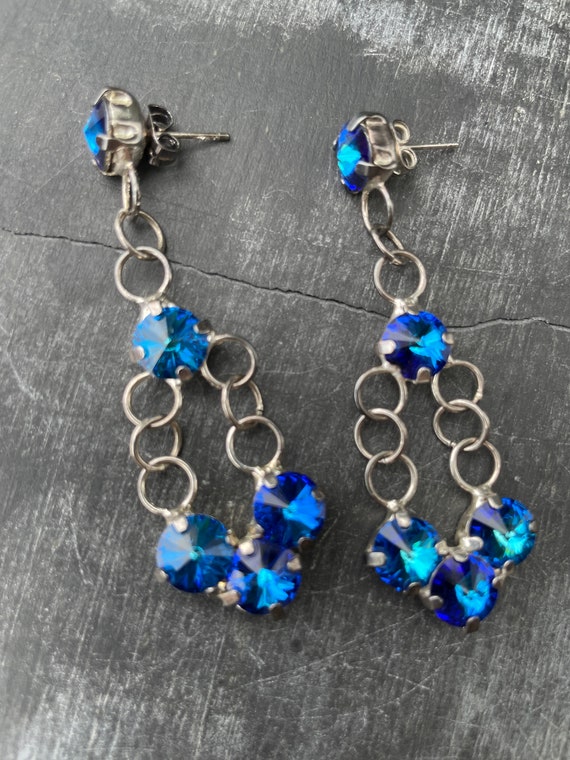 Retro STUNNING Peacock Blue Rivoli Stone Chandelier E… - Gem