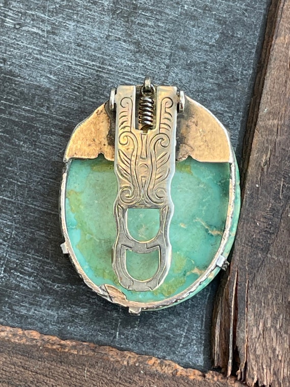 Edwardian RARE Spiderweb Matrix Green Turquoise Sterl… - Gem