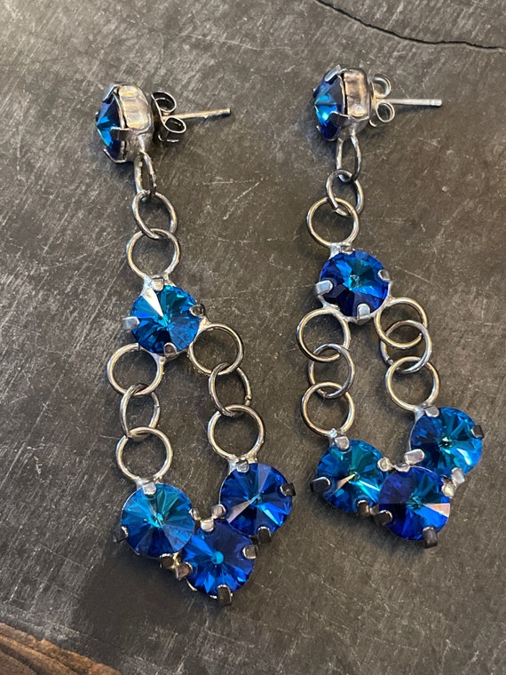 Retro STUNNING Peacock Blue Rivoli Stone Chandelier E… - Gem