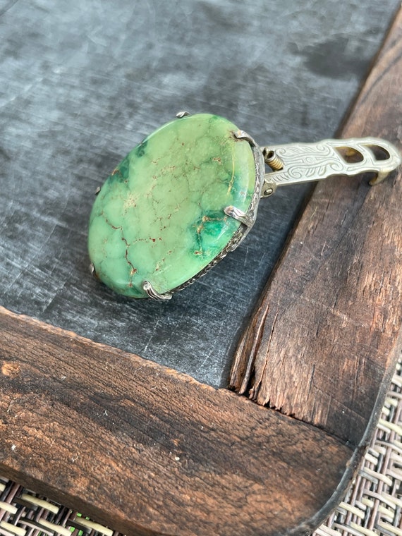 Edwardian RARE Spiderweb Matrix Green Turquoise Sterl… - Gem