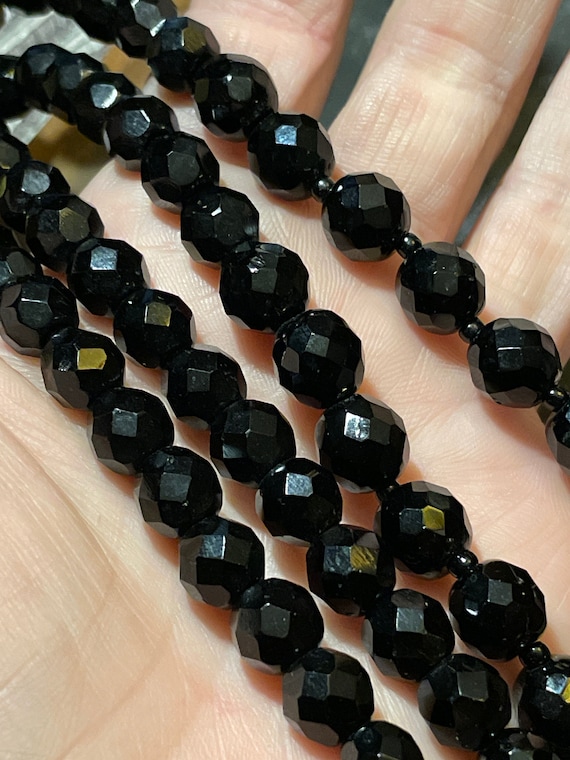 Victorian Original French Jet Faceted Bead Necklace- - Gem
