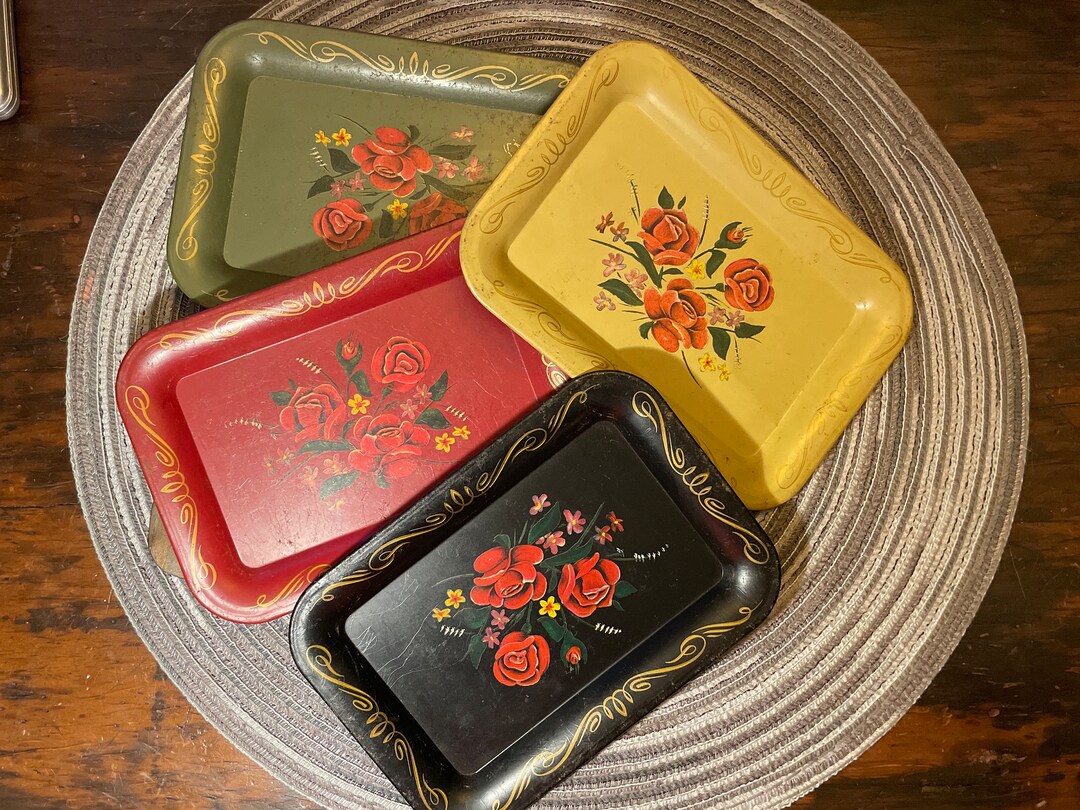 Art Deco Metal Dresser Tray: Painted Floral Jewelry Dish - Etsy