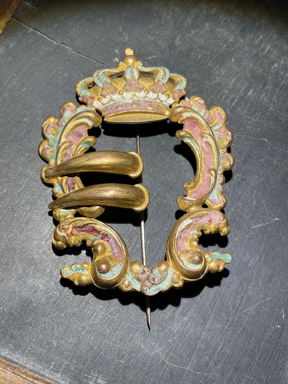 Art Nouveau Bronze Painted Rococo Style Buckle Brooch - Gem