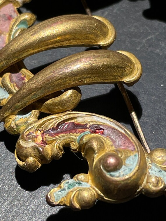 Art Nouveau Bronze Painted Rococo Style Buckle Brooch - Gem