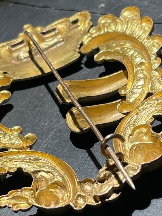 Art Nouveau Bronze Painted Rococo Style Buckle Brooch - Gem