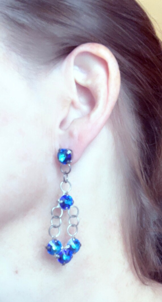 Retro STUNNING Peacock Blue Rivoli Stone Chandelier E… - Gem