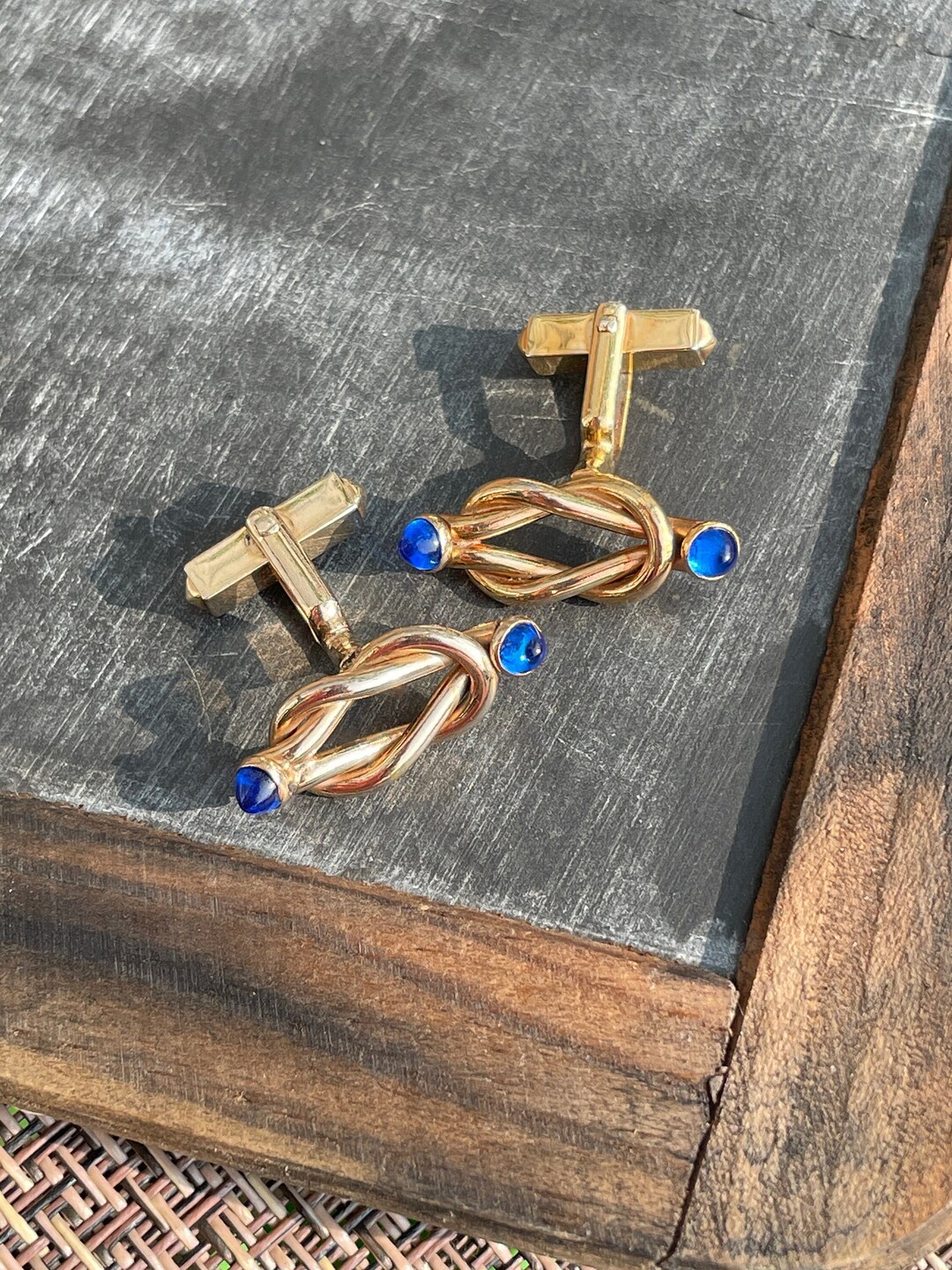 Retro Swank Lovers Knot Gold Filled Blue Ethereal Bullet Cufflinks - Etsy