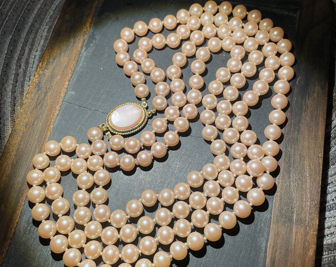 Cultured Freshwater 9mm Multi Color Peach, Pink, White, Double Strand Genuine Pearl Necklace ...