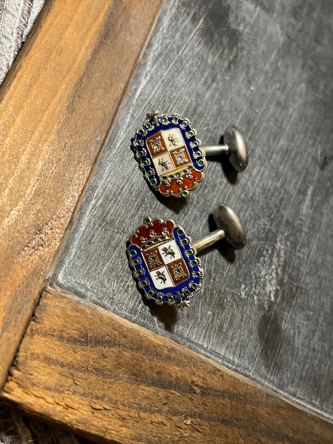 Edwardian British Sheffield Family Crest Sterling and Enamel Cufflinks ...