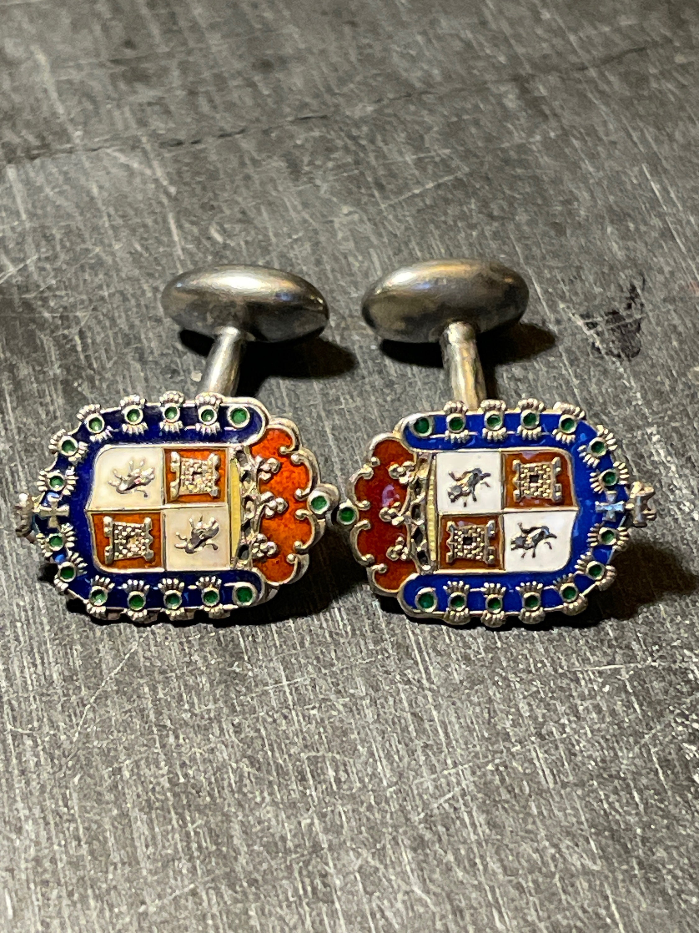 Edwardian British Sheffield Family Crest Sterling and Enamel Cufflinks ...