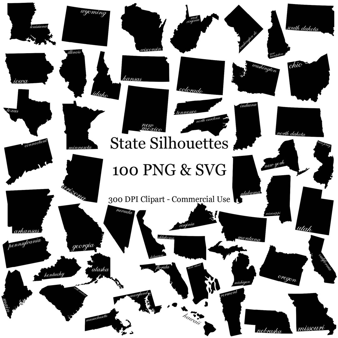 Individual State Silhouettes - Name of State - Outline State ...