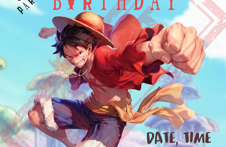 Downloadable One Piece Monkey D. Luffy Manga Anime Birthday Invitations ...