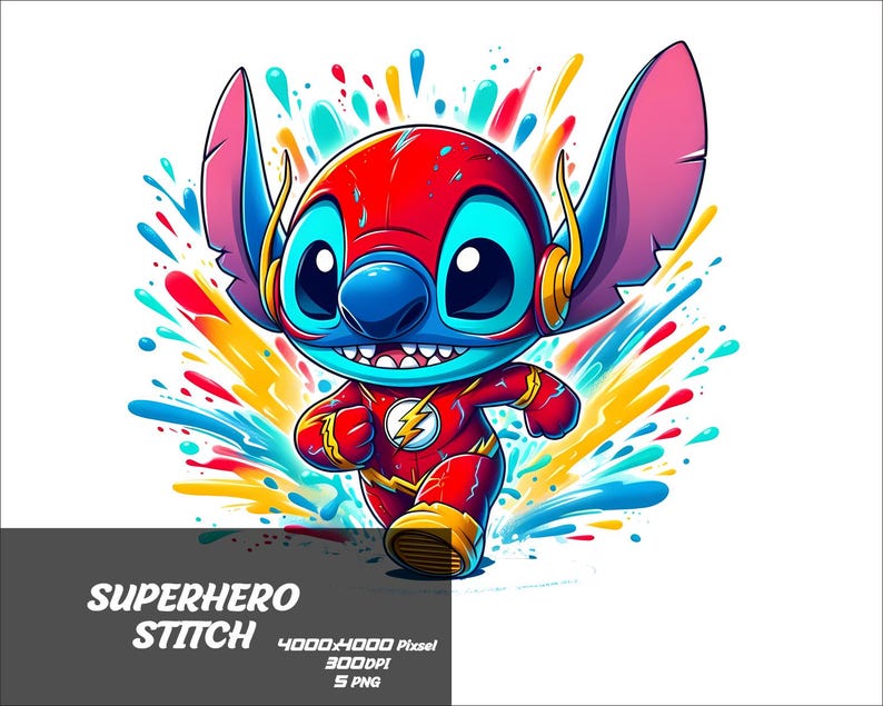 5 PNG Stitch Super Hero Png Flash Stitch Splash and Watercolor Png ...