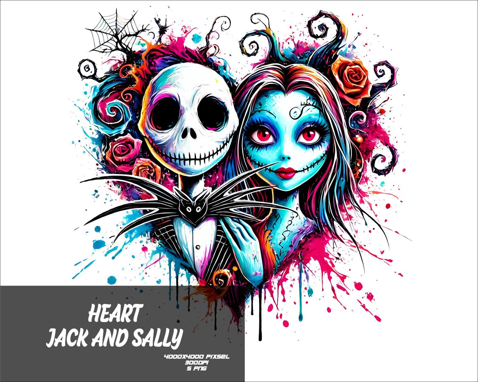5 PNG Heart Jack and Sally Png Splash and Watercolor Png Jack and ...