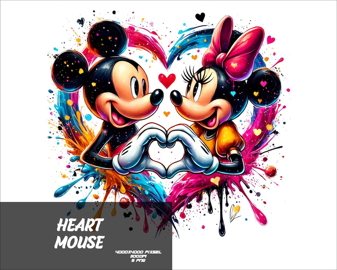 5 PNG Heart Mickey and Minnie Png Lover Mouse Splash and Watercolor Png ...